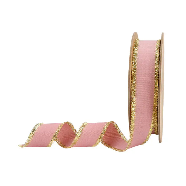 1" Textured Grosgrain Ribbon | Gold Metallic Fringe Quartz | 25 Yard R