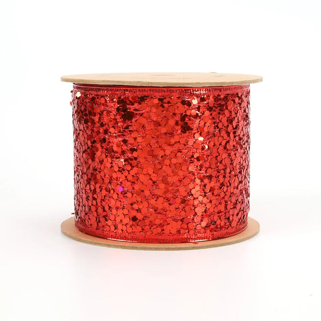 3" Sequin Wired Ribbon | Red